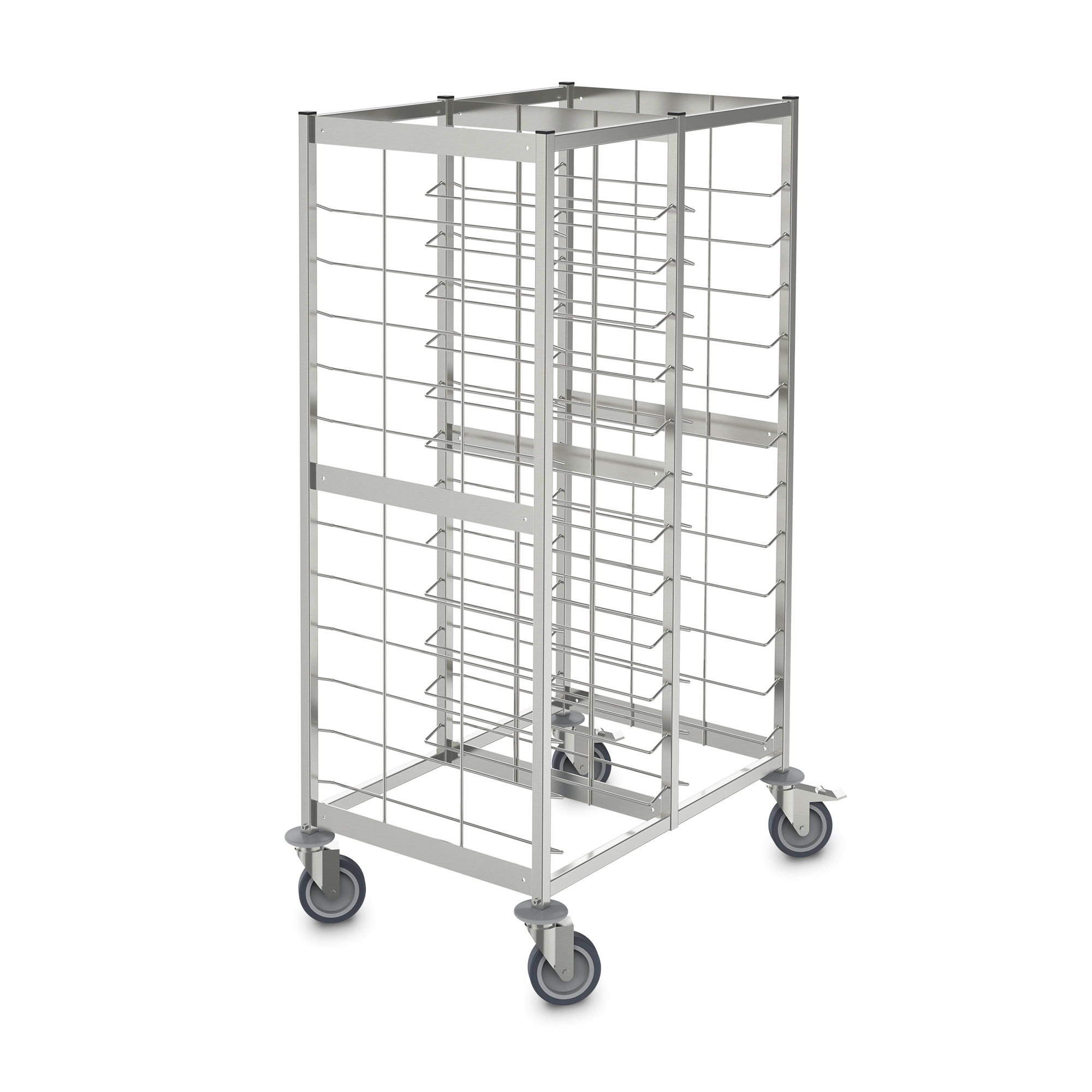 Tray clearing trolley for 2 × 12 trays, EN, Pitch: 100 mm | Hupfer